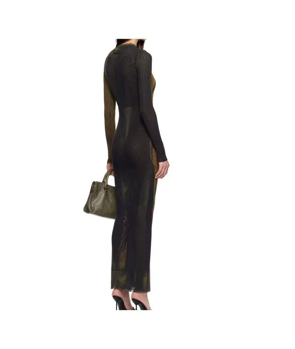 JEAN PAUL GAULTIER Graphic Print Mesh Maxi Dress - Black
