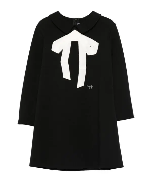 IL GUFO Bow Detailed Long Sleeve Dress - Black