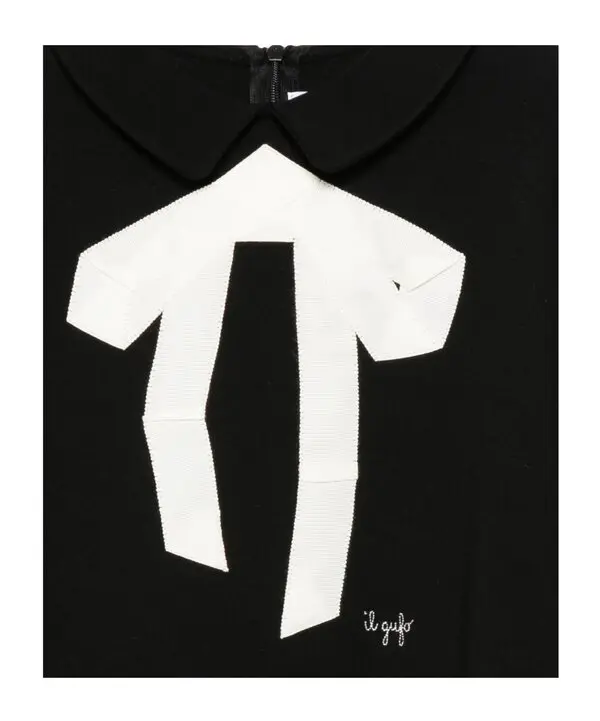 IL GUFO Bow Detailed Long Sleeve Dress - Black