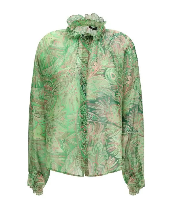 Etro Paisley Ruffled Sheer Blouse