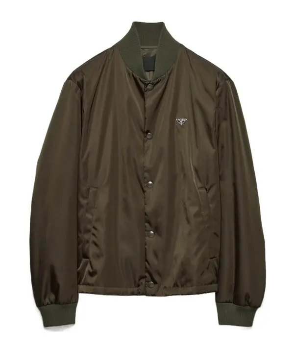 Prada Re-nylon Bomber Jacket With Ribbed Details And Iconic Logo