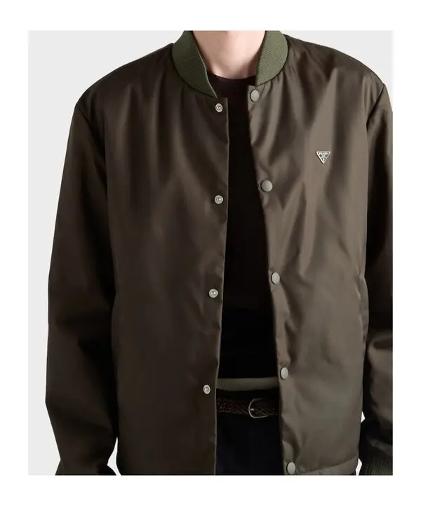 Prada Re-nylon Bomber Jacket With Ribbed Details And Iconic Logo