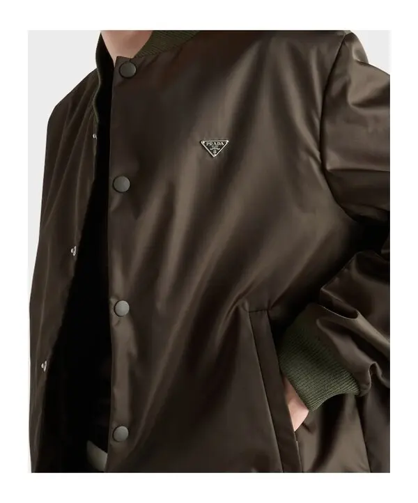 Prada Re-nylon Bomber Jacket With Ribbed Details And Iconic Logo