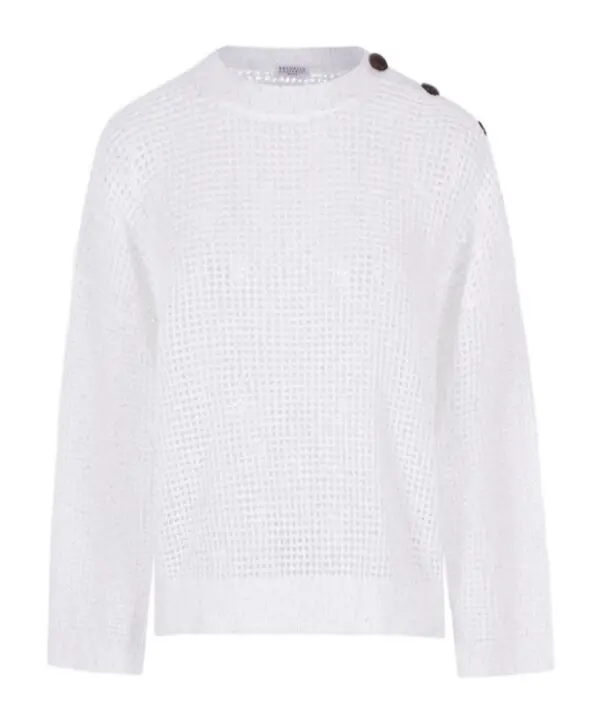 Brunello Cucinelli Mesh Ribbed Jumper With Button Detailing - Ivory