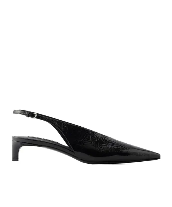 JIL SANDER Pleated Patent Leather Slingback Sandals - Black