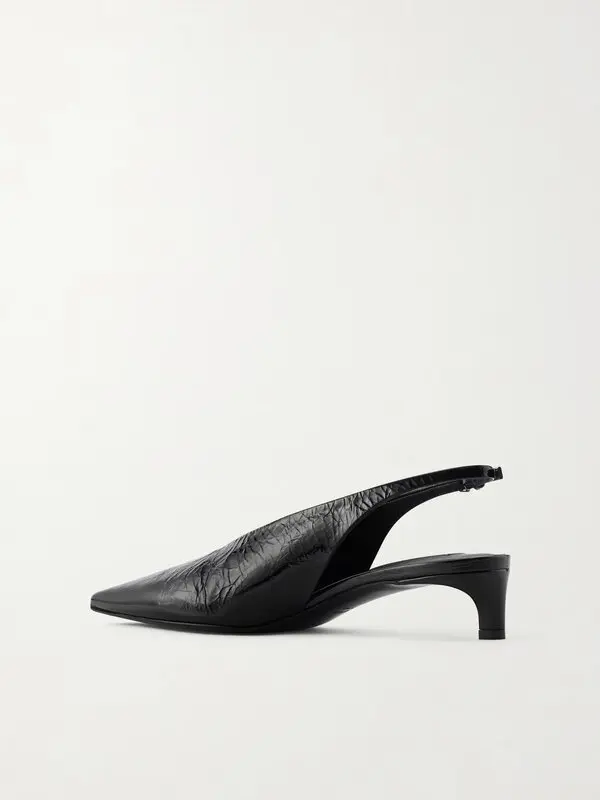 JIL SANDER Pleated Patent Leather Slingback Sandals