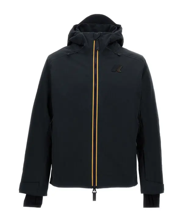 K-WAY Zip-up Hooded Jacket With Logo - Black