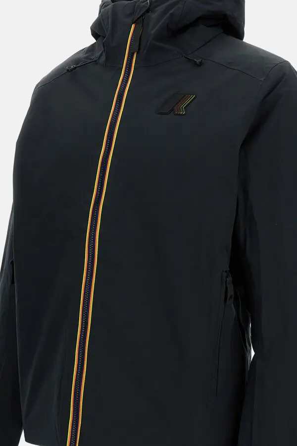 K-WAY Zip-up Hooded Jacket With Logo - Black