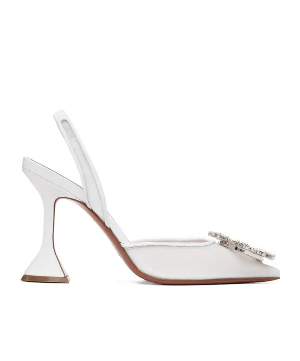 Amina Muaddi Begum Pointed-toe Slingback Sandals With Crystal Embellishment - White