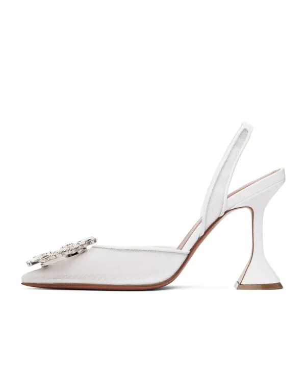 Amina Muaddi Begum Pointed-toe Slingback Sandals With Crystal Embellishment - White
