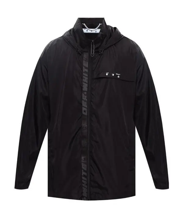 Off-White Logo Tape Windbreaker Jacket - Black