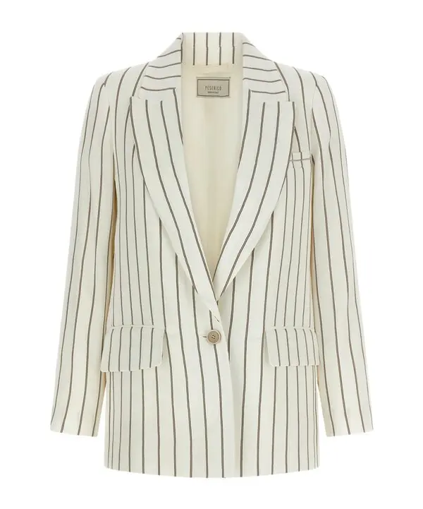 Peserico Single Breasted Pinstripe Twill Blazer - White