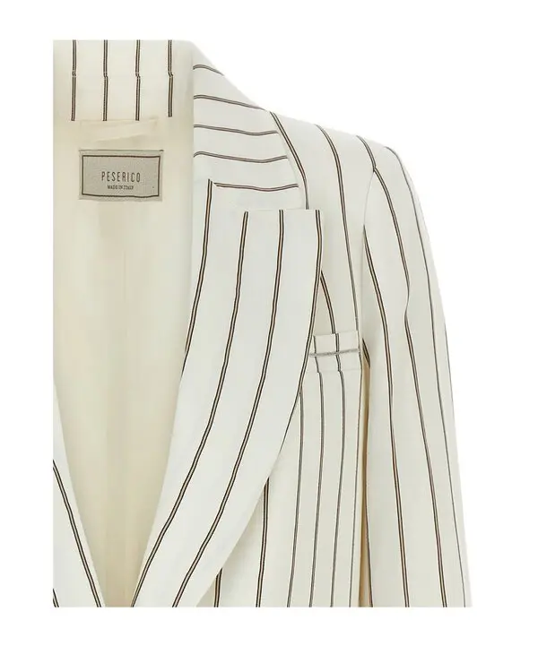 Peserico Single Breasted Pinstripe Twill Blazer - White