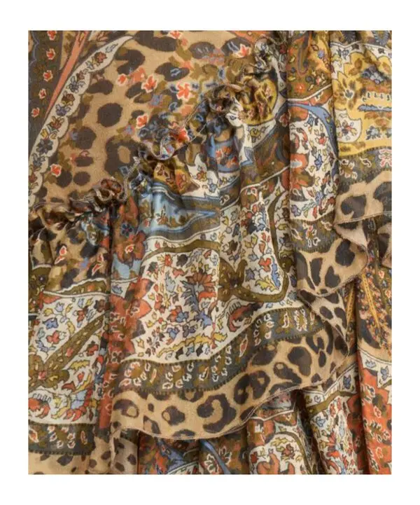 Etro Paisley Printed Asymmetrical Ruffled Skirt - Brown
