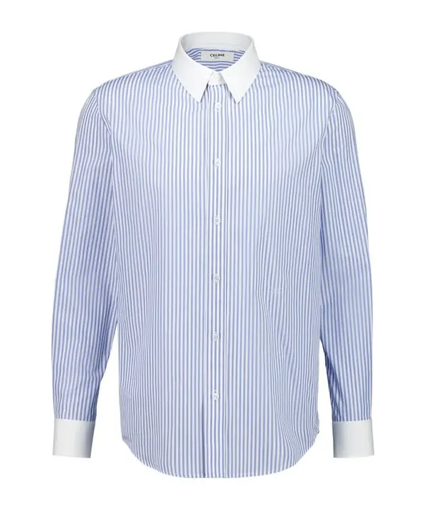 Celine Classic Shirt In Striped Cotton Poplin - Transparent Blue