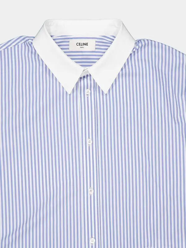 Celine Classic Shirt In Striped Cotton Poplin - Transparent Blue