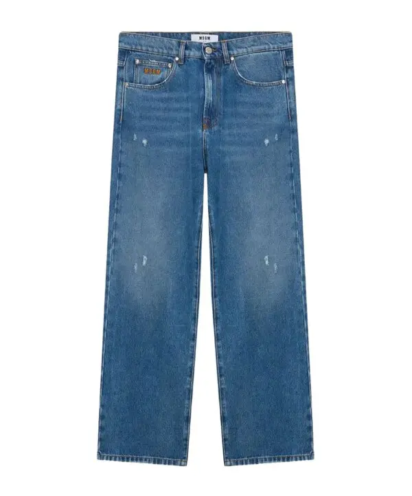MSGM Distressed Straight Leg Jeans - Blue