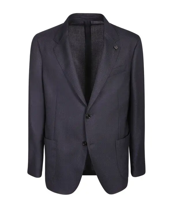 LARDINI Textured Slim-lapel Blazer - Blue