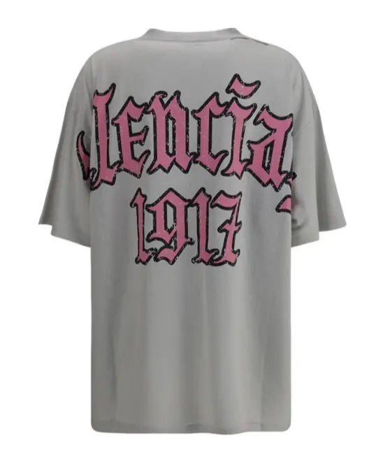 Balenciaga Distressed Graffiti Logo Cotton T-shirt - Gray