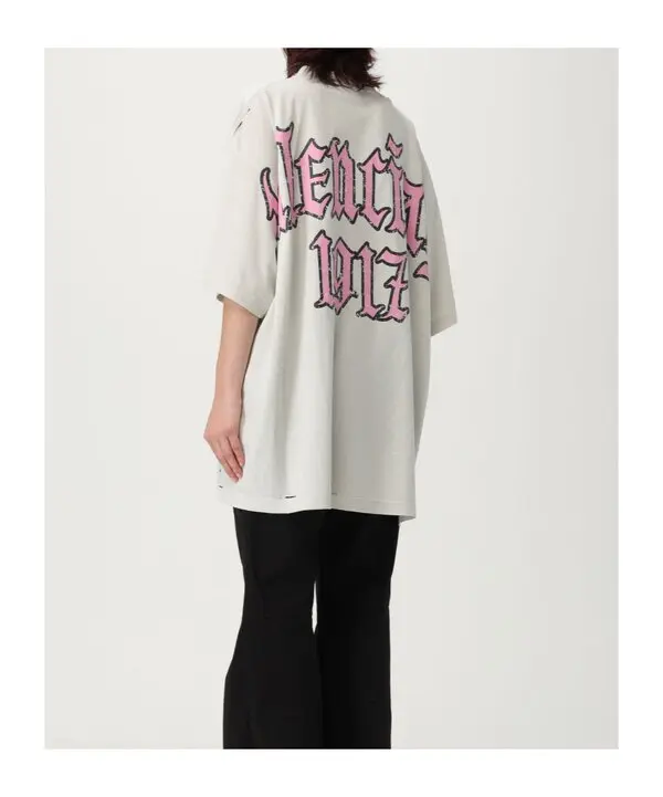 Balenciaga Distressed Graffiti Logo Cotton T-shirt - Gray