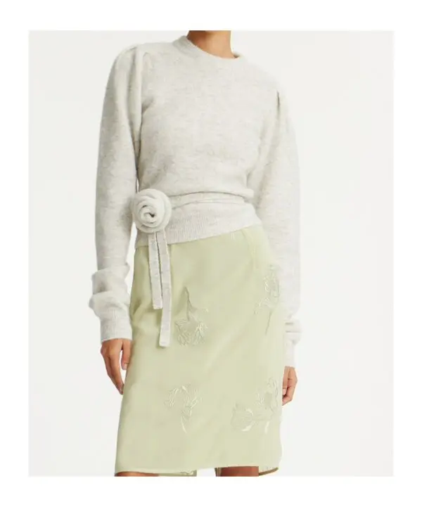 ROTATE BY BIRGER CHRISTENSEN Rose-embellished Crewneck Long-sleeve Top