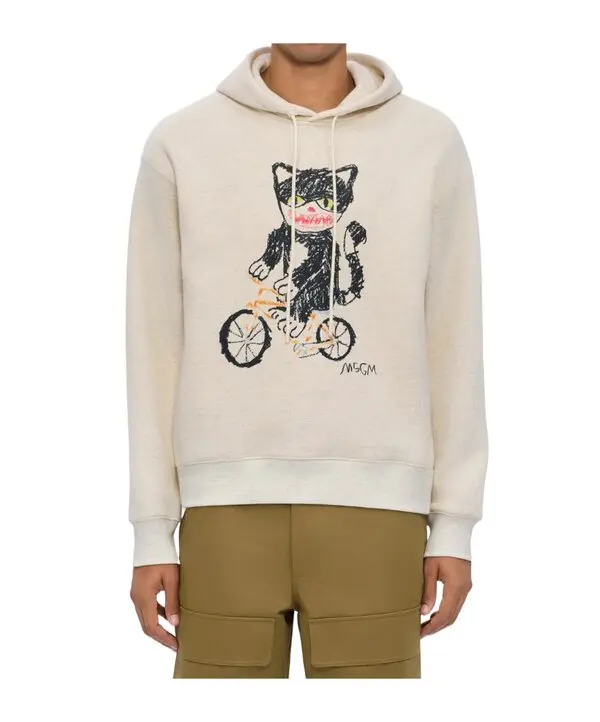 MSGM Graphic Print Hoodie - Nude