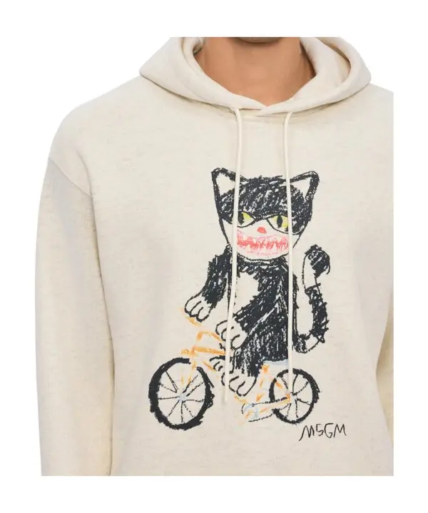 MSGM Graphic Print Hoodie - Nude