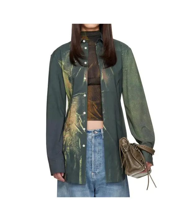 JEAN PAUL GAULTIER Acid Water Printed Buttoned Shirt - Green