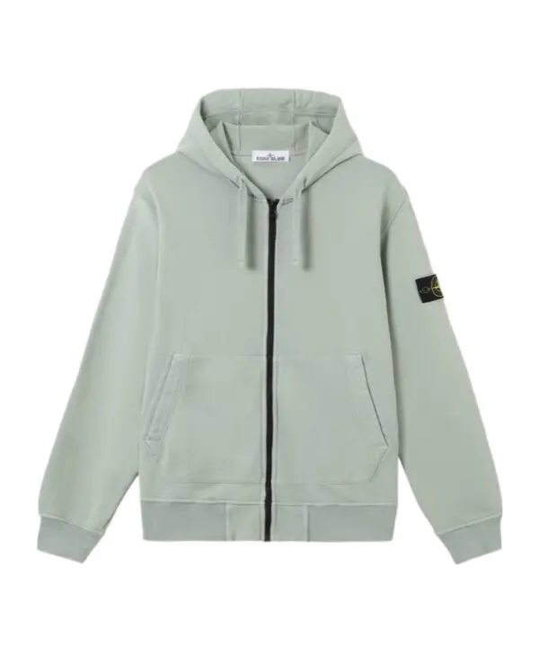 Stone Island Logo Patch Zip-up Hoodie - Sage