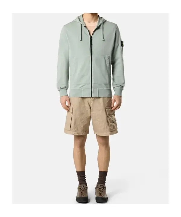 Stone Island Logo Patch Zip-up Hoodie - Sage