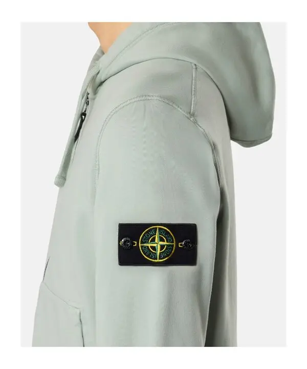 Stone Island Logo Patch Zip-up Hoodie - Sage
