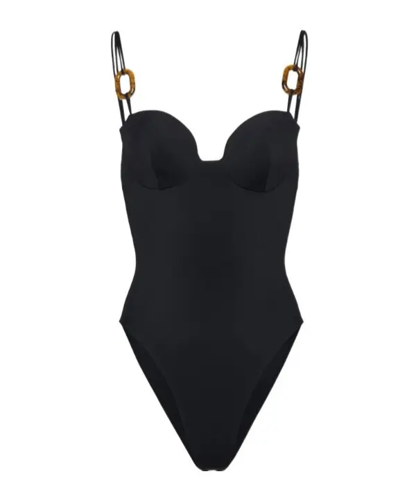 Magda Butrym Retro Bustier One-piece Swimsuit With Ring Detail - Black