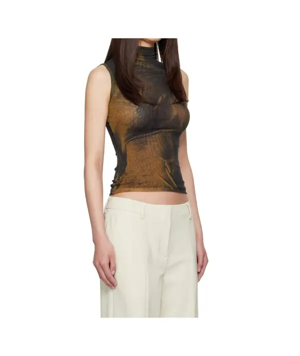 JEAN PAUL GAULTIER Mesh Mock Neck Graphic Print Top