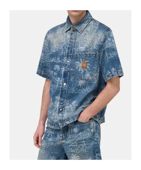 Amiri Printed Denim Short Sleeve Shirt