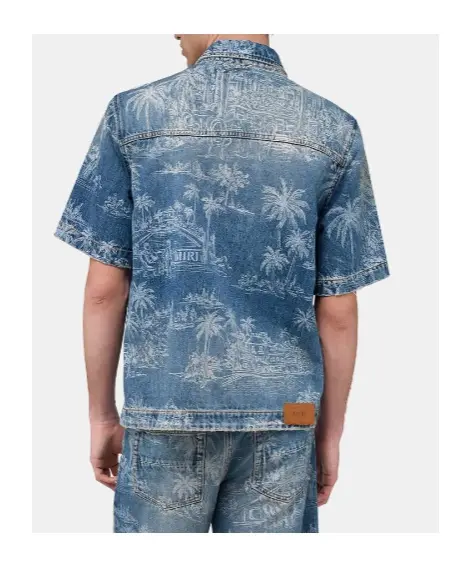 Amiri Printed Denim Short Sleeve Shirt