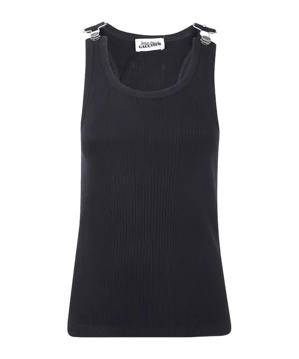 JEAN PAUL GAULTIER Fitted Ribbed Sleeveless Top - Black