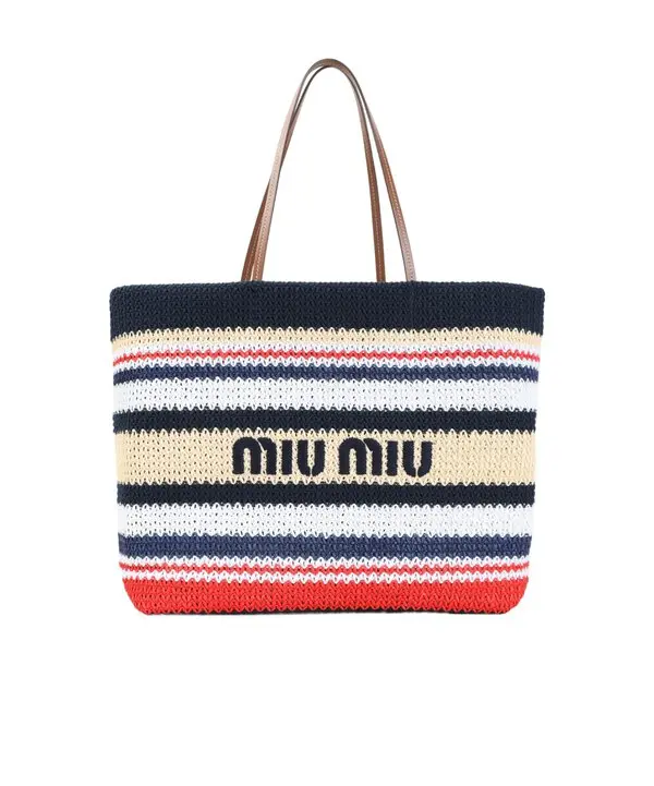 Miu Miu Raffia-effect Woven Tote Bag - Multicolor