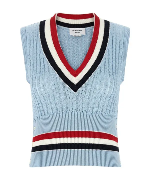 Thom Browne Rwb Cropped Knit Vest - Light Blue