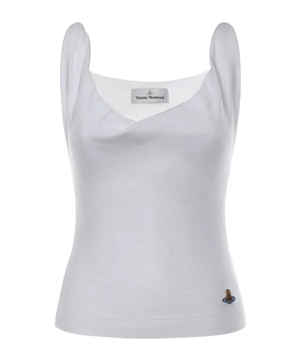 VIVIENNE WESTWOOD Orb Embroidered Ribbed Knit Top - White