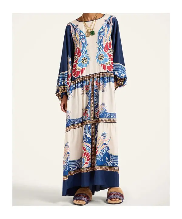 La DoubleJ Printed Silk Maxi Dress - Blue