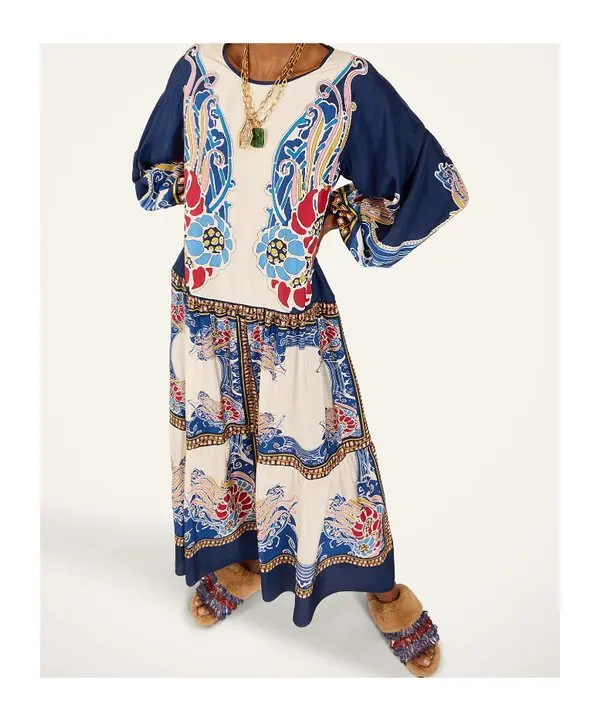La DoubleJ Printed Silk Maxi Dress - Blue