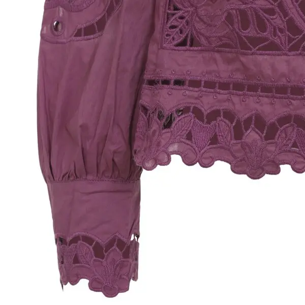 Farm Rio Floral Cut-out Long-sleeved Scalloped Shirt - Pink