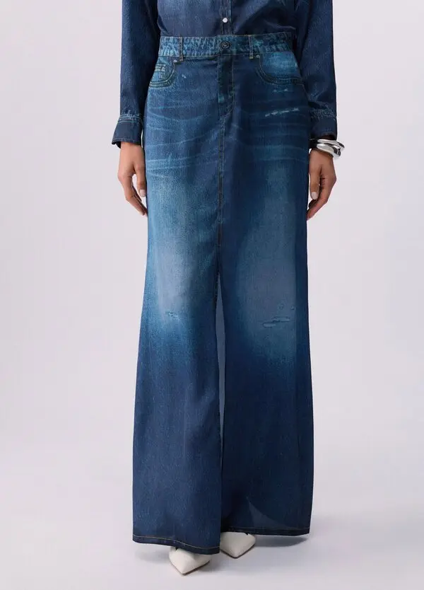 Liu Jo Printed Midi Skirt - Denim Blue