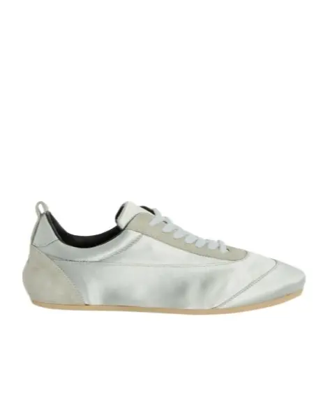 JIL SANDER Etage Round Toe Satin Sneakers With Suede Trims - Light Green
