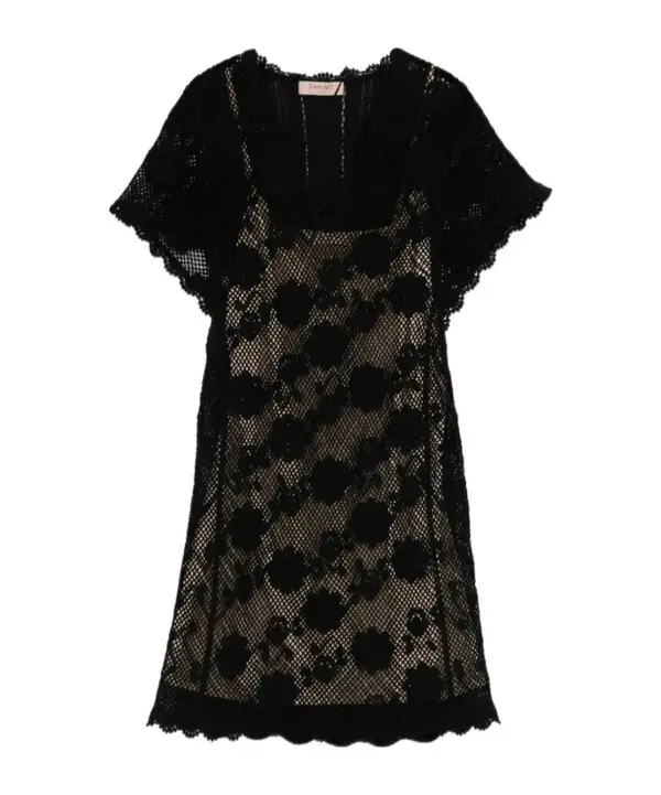 TWINSET Lace Mini Knitted Dress - Black