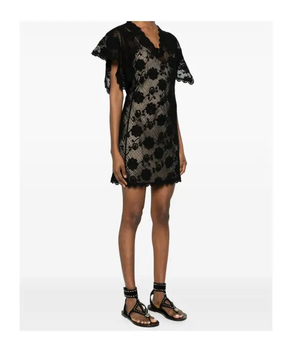 TWINSET Lace Mini Dress With Floral Appliqué And Scalloped Trim - Black