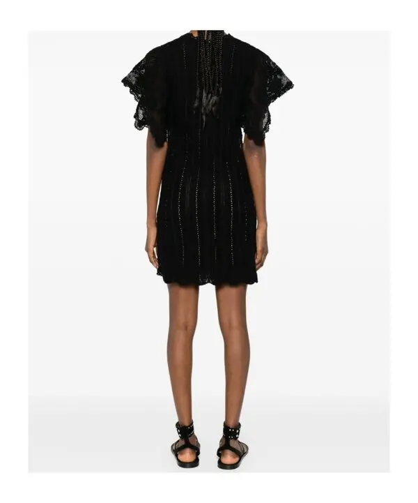 TWINSET Lace Mini Dress With Floral Appliqué And Scalloped Trim - Black