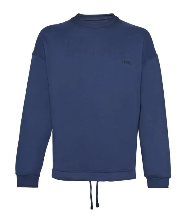 Zegna Logo Embroidered Crewneck Sweatshirt - Blue