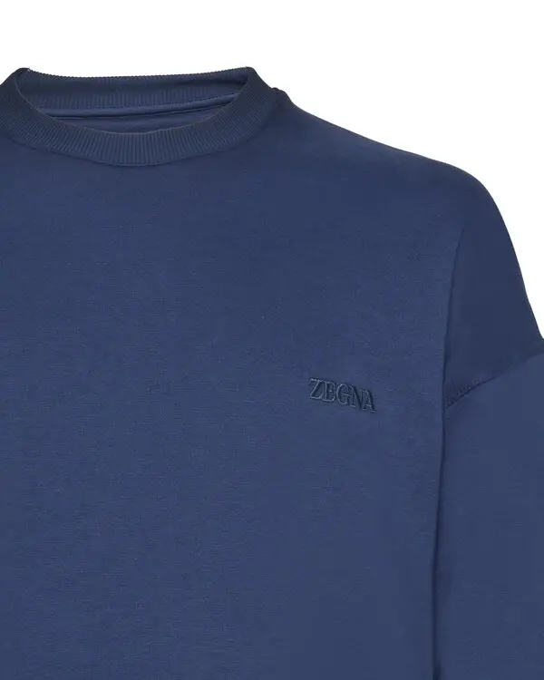 Zegna Logo Embroidered Crewneck Sweatshirt - Blue