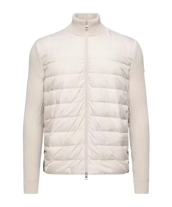 Moncler Quilted Zipped Cardigan With Ribbed Knit - Ivory